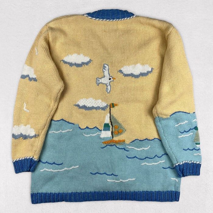 Vintage 90s Storybook Hand Knit Cardigan Sweater Lighthouse Sailing ...