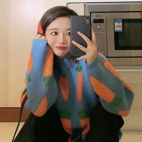 Vintage Women's Carrot Sweater Cozy Knit Cute Cartoon | Grailed