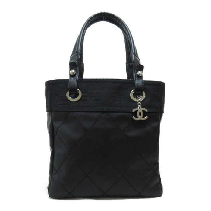 Chanel CHANEL Paris Biarritz Tote Bag PM Black PVC coated canvas A34208 ...