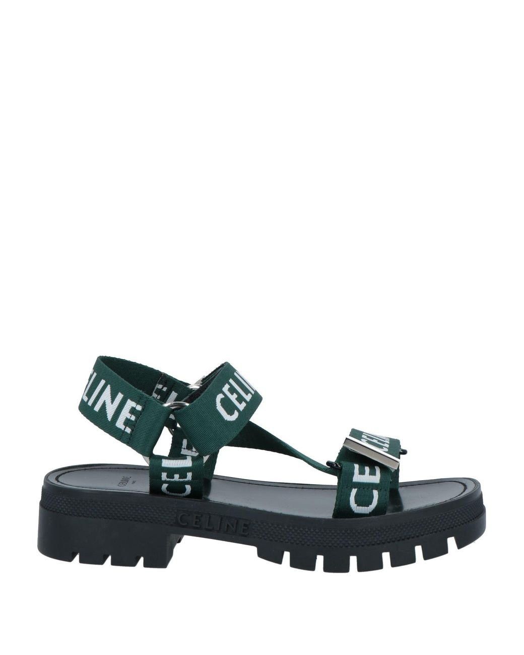 Celine Leo Strappy Sandals with Seline Logo in Dark Green | Grailed