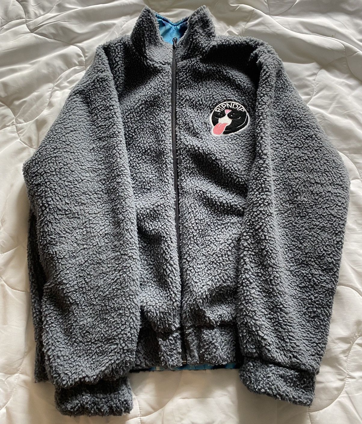 RIPNDIP RIPNDIP Pill Reversible Sherpa Varsity Jacket | Grailed