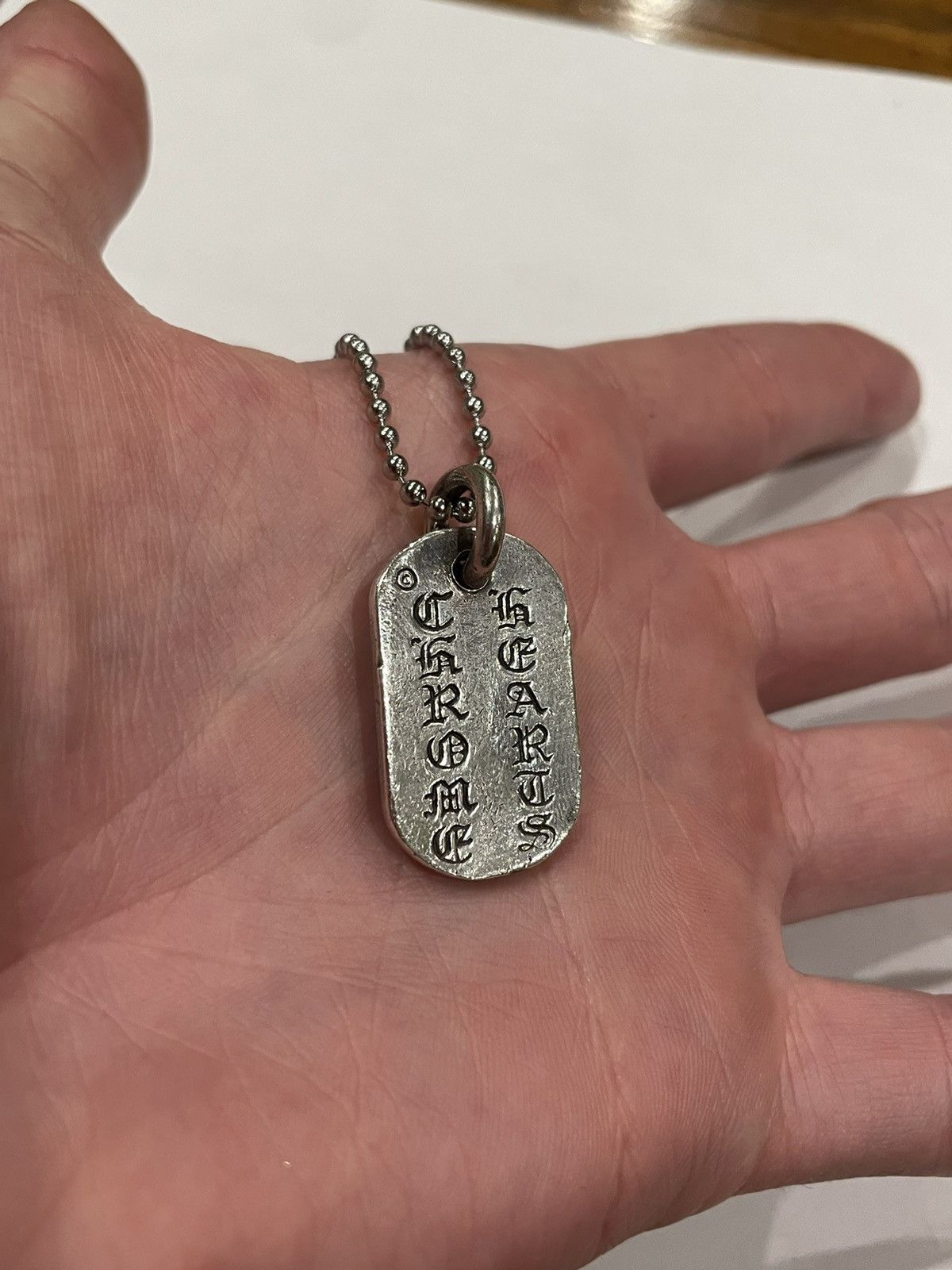 Chrome Hearts Chrome Hearts Cemetery Cross Dog Tag Ball Chain Necklace ...