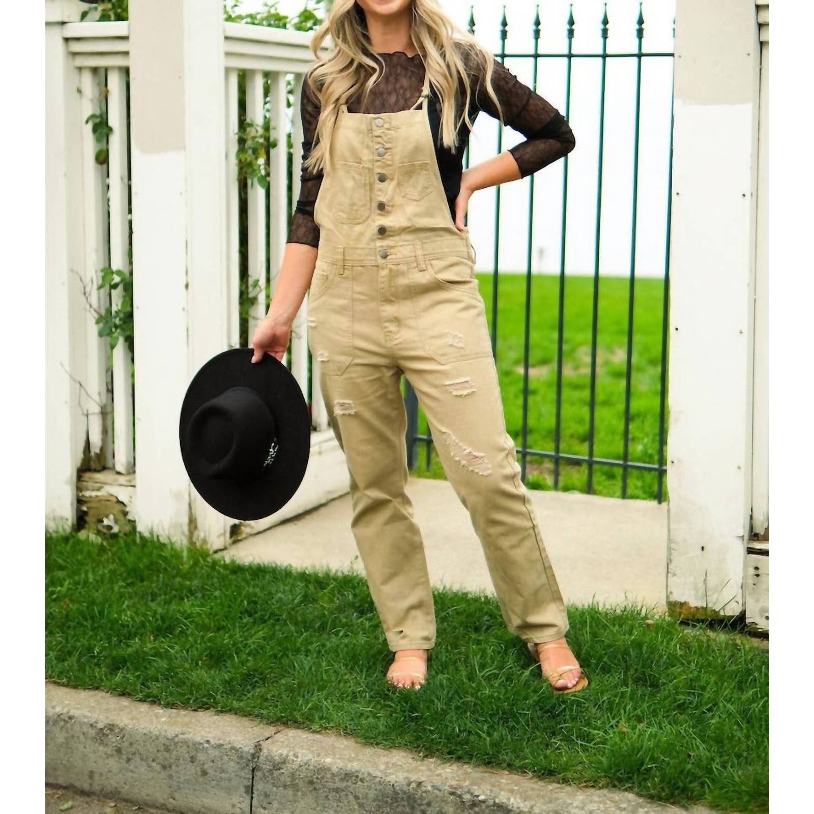 Designer EASEL Brooke Overalls In Khaki | Grailed