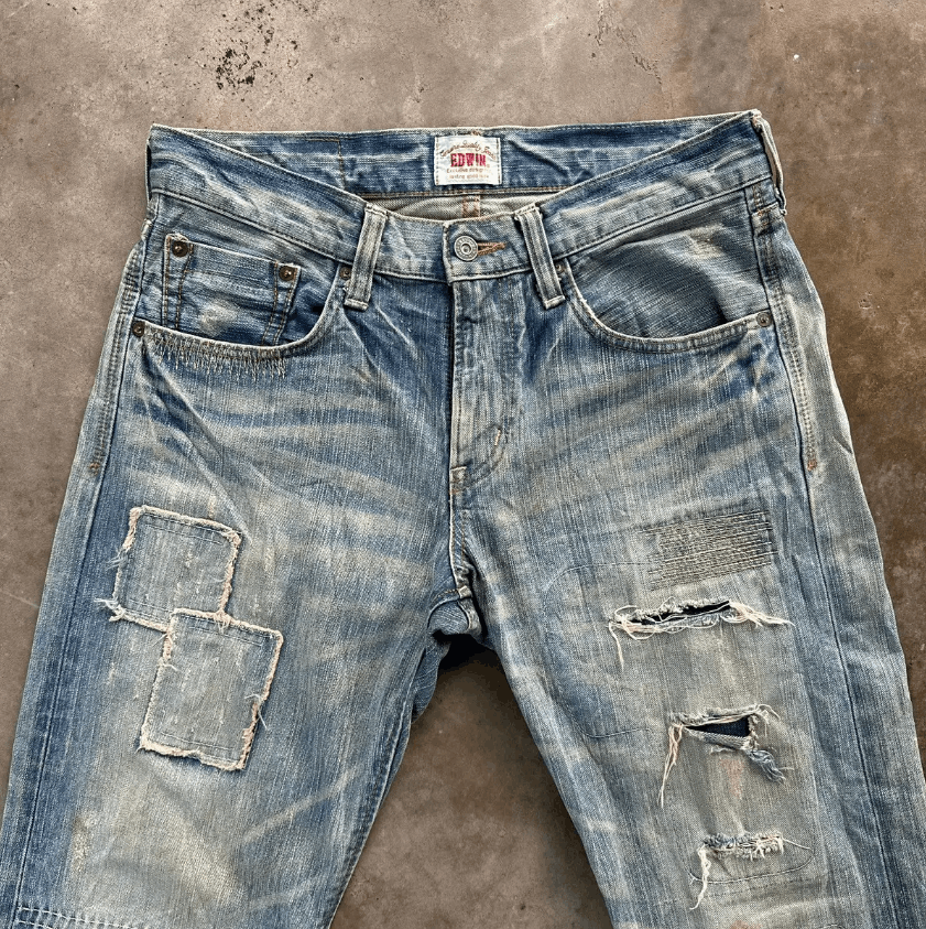 Edwin × Jean × Vintage Vintage 💥 Edwin Patchwork Faded Rusty Denim Jean ...
