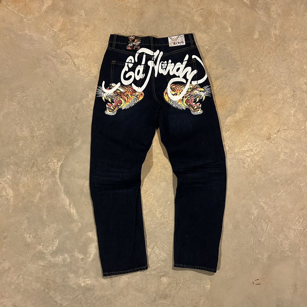 Vintage Crazy Vintage Y2K Ed Hardy Script Tiger Painted Baggy Jeans ...