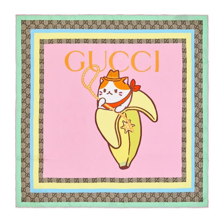 Gucci GUCCI Star Bananya cartoon & GG Web print square silk scarf | Grailed