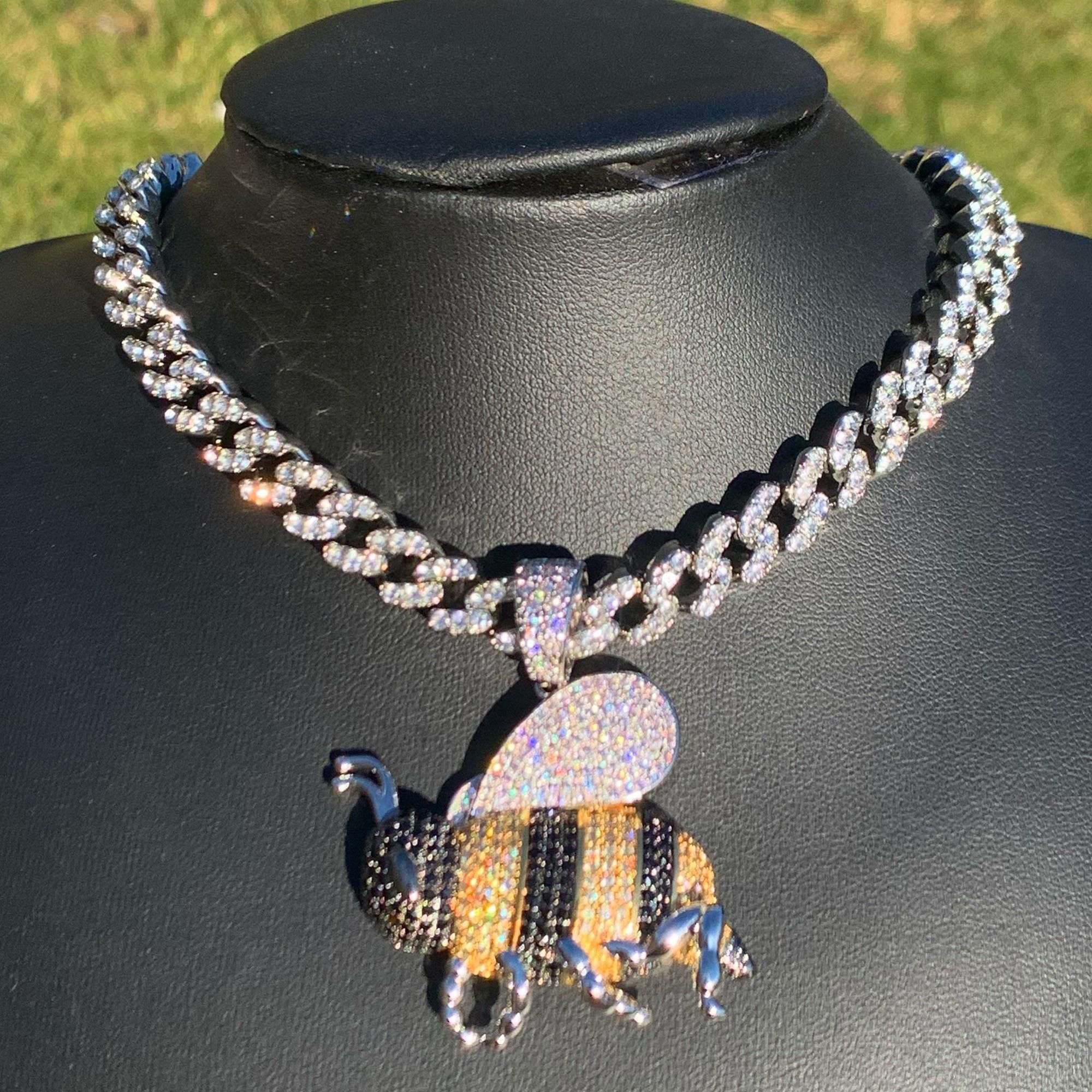 Cuban Link Chain Bee Pendant Iced Cuban Chain Set | Cuban Link Chain ...