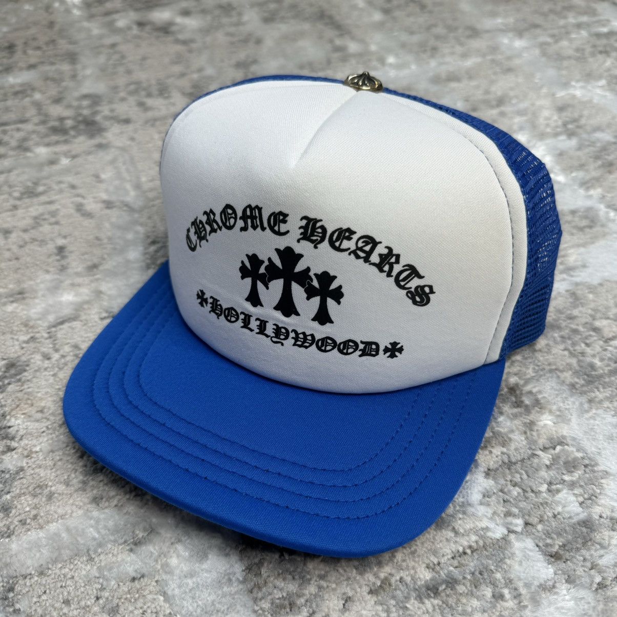 Chrome Hearts King taco triple cross trucker hat ‘blue’ | Grailed