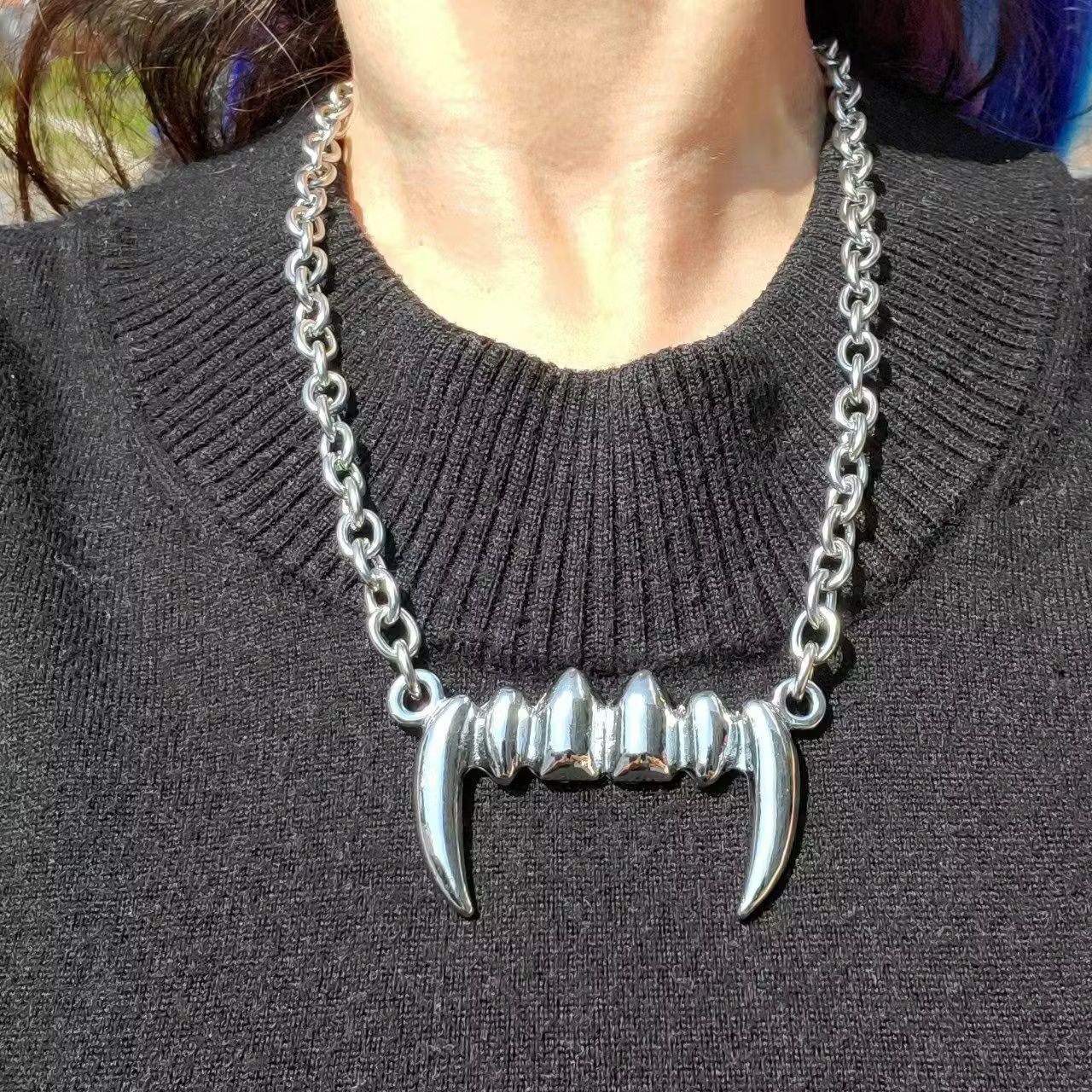 Handmade Vampire Tusk Fangs Teeth Stainless Steel Necklace choker | Grailed