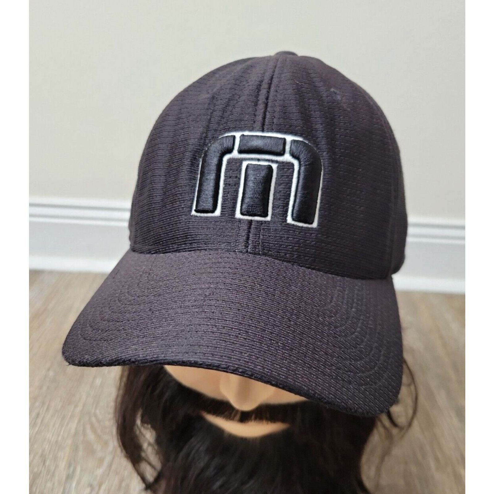 Vintage Travis Mathew Flexfit Golf L/XL Black Logo Baseball Cap Stretch ...