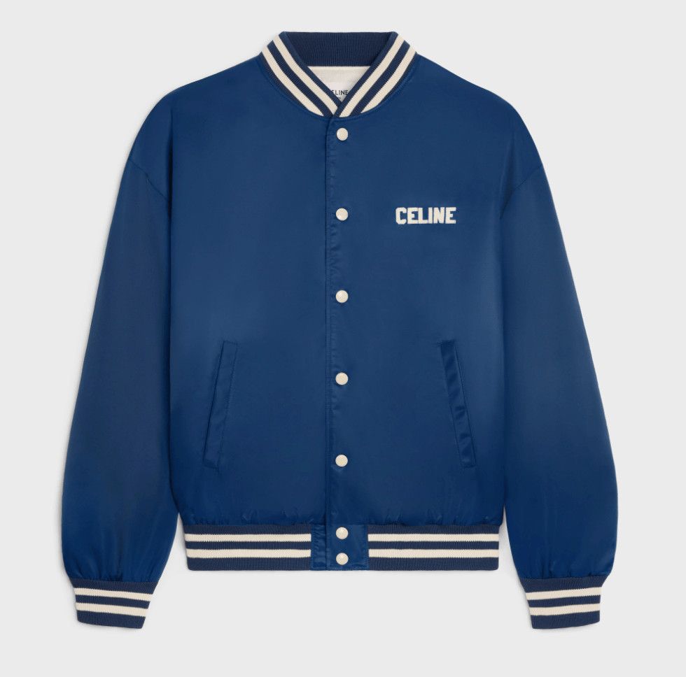 Celine Loose Teddy Varsity Jacket Nylon Navy | Grailed