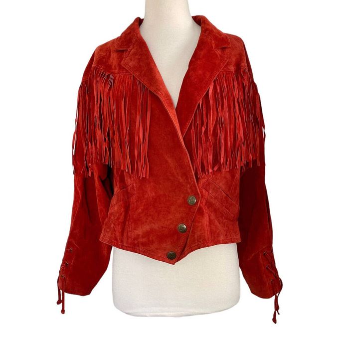 Other Vintage Winlit Western Cowgirl Suede Red Fringe Jacket L | Grailed