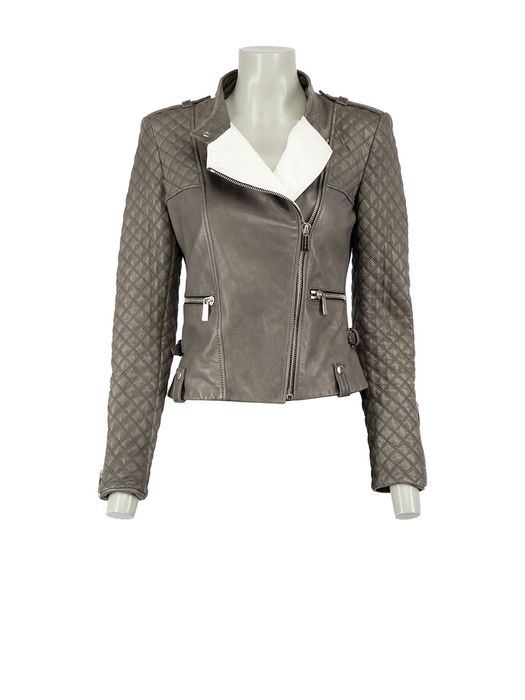 Barbara Bui Grey Leather Quilted Biker Jacket | Grailed