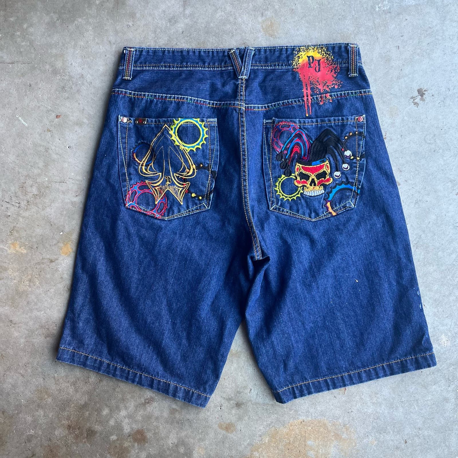 Pepe Jeans CRAZY Y2k BAGGY HIP HOP PEPE RAINBOW SKULL JORTS | Grailed