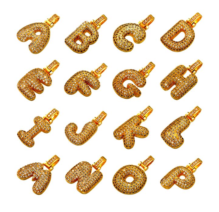 Custom Stunning Shine Bubble Alphabet Diamonds Gold Necklace Unique ...