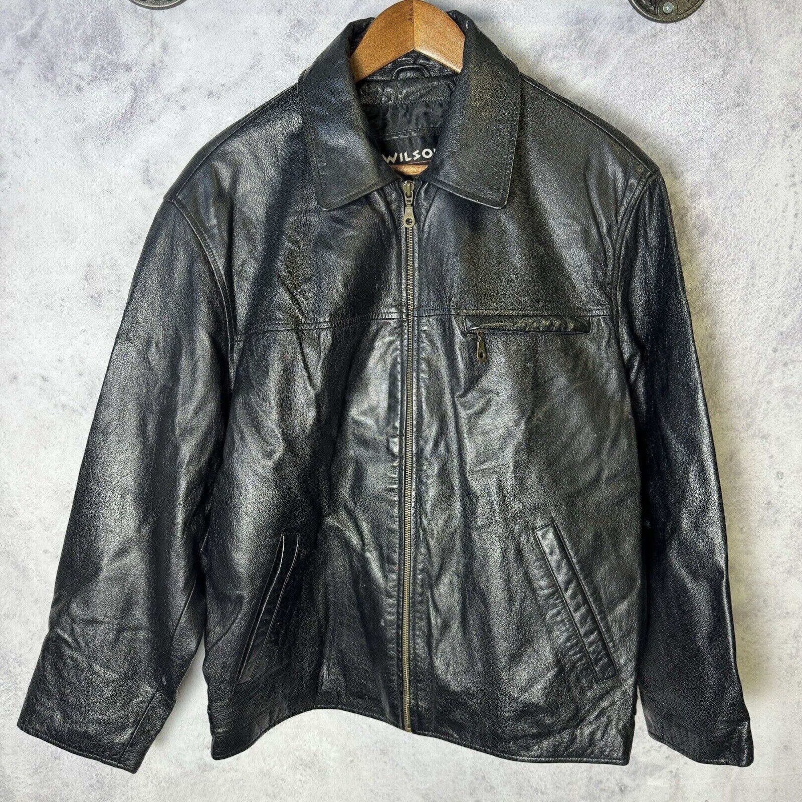 Wilson Athletics Wilsons Leather Jacket Mens Large Black Full Zip | Grailed