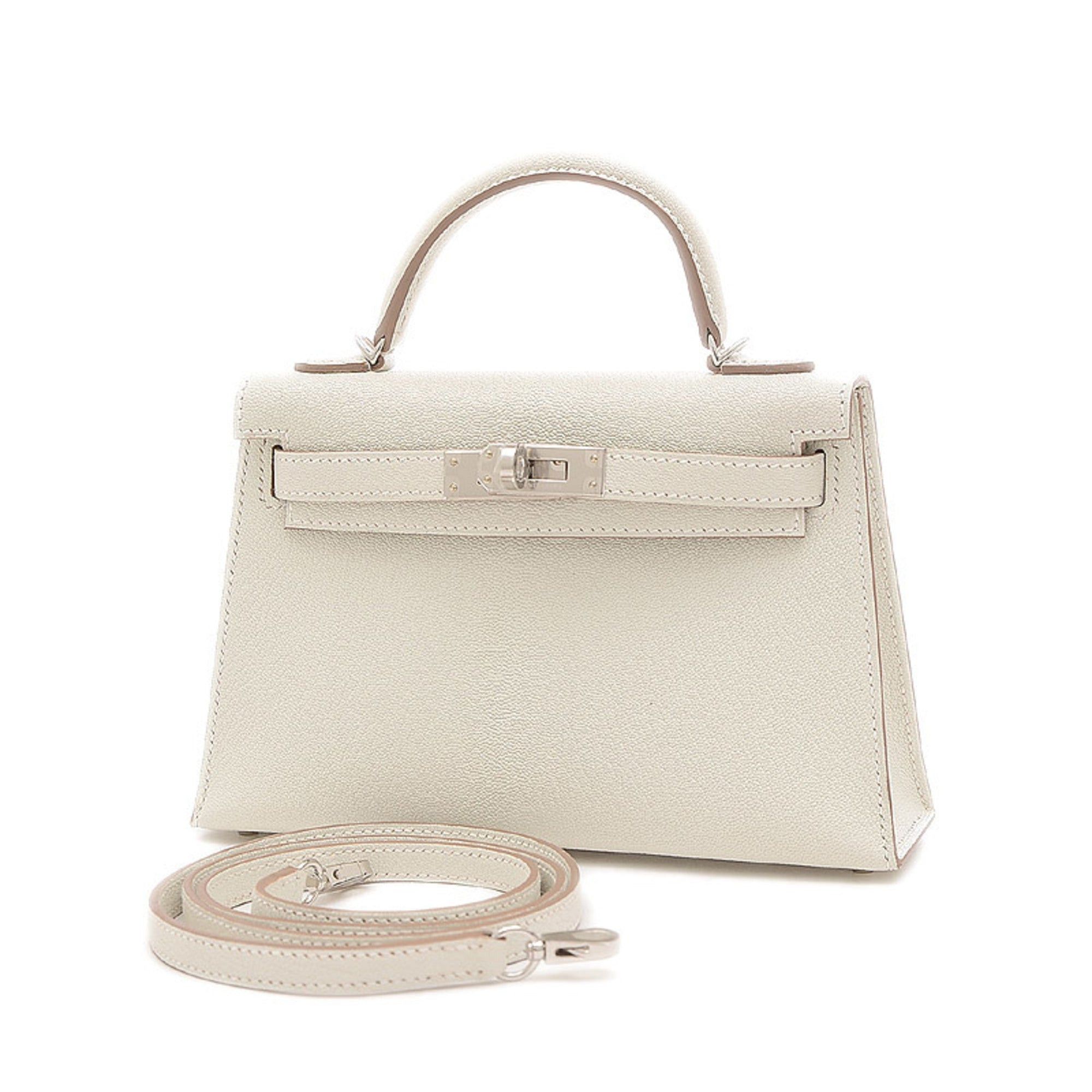 Hermes HERMES Kelly Mini de Chevre Mushroom Silver hardware U stamp ...
