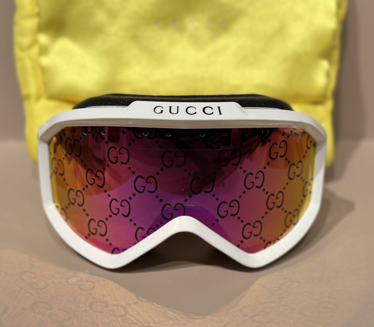 Gucci Authentic Gucci GG1210S Ivory Orange/Pink Logo Ski Goggles | Grailed