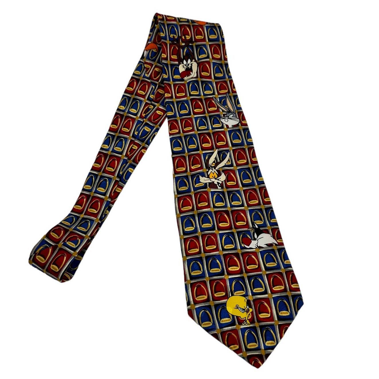 Warner Bros LOONEY TUNES CHARACTERS RED BLUE FUN WHIMSICAL MENS SILK ...