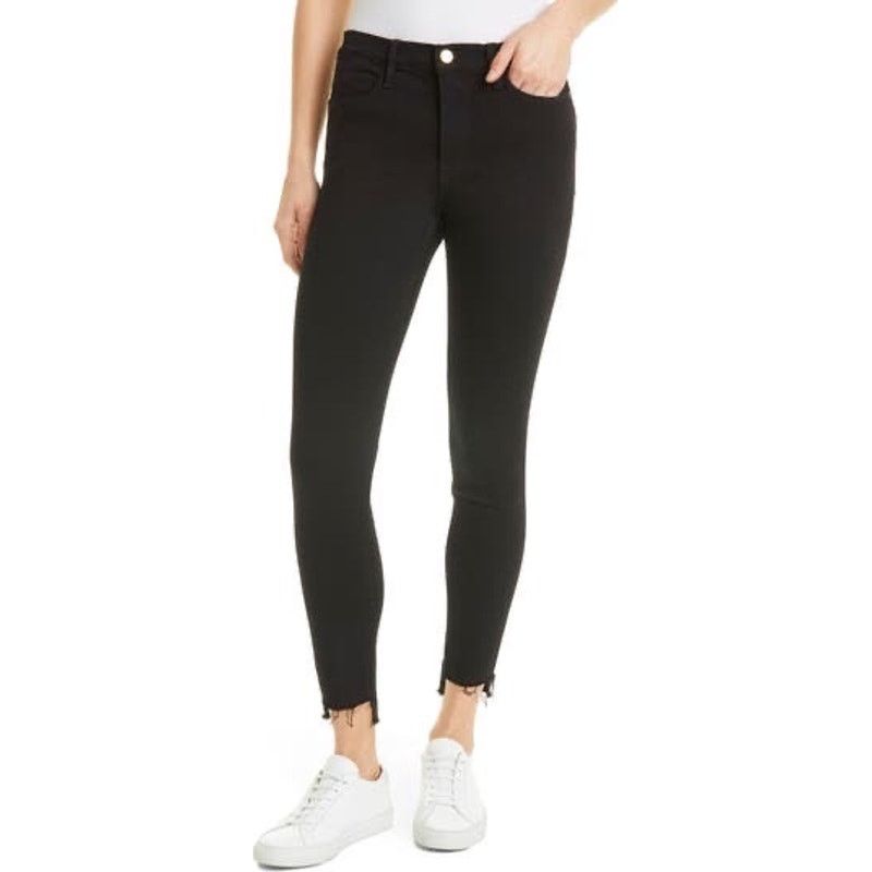 Frame Frame Denim Black Le High Skinny Ripped Raw Hem Ankle Jeans | Grailed