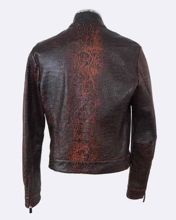 Emporio Armani Emporio Armani Crocodile Embossed Leather Biker Jacket ...