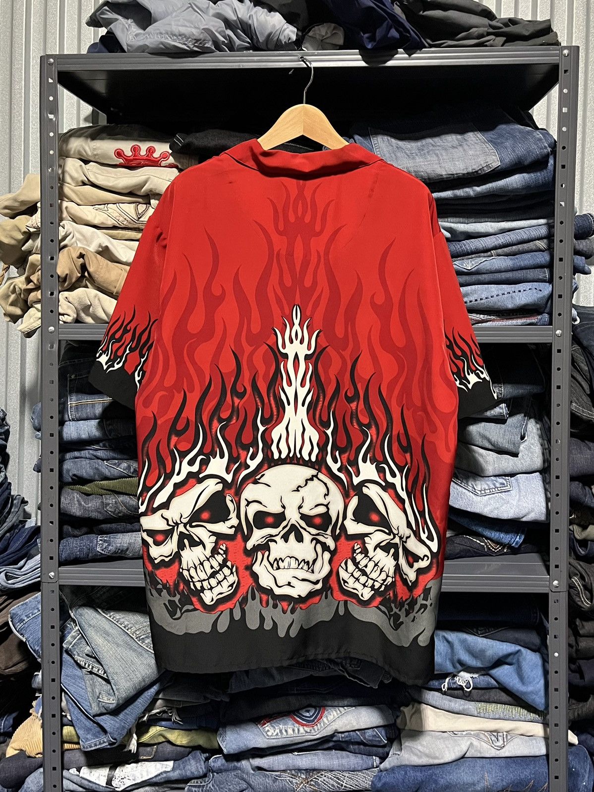 Vintage Crazy Y2K Skull Flames JNCO Affliction Style Button Down | Grailed