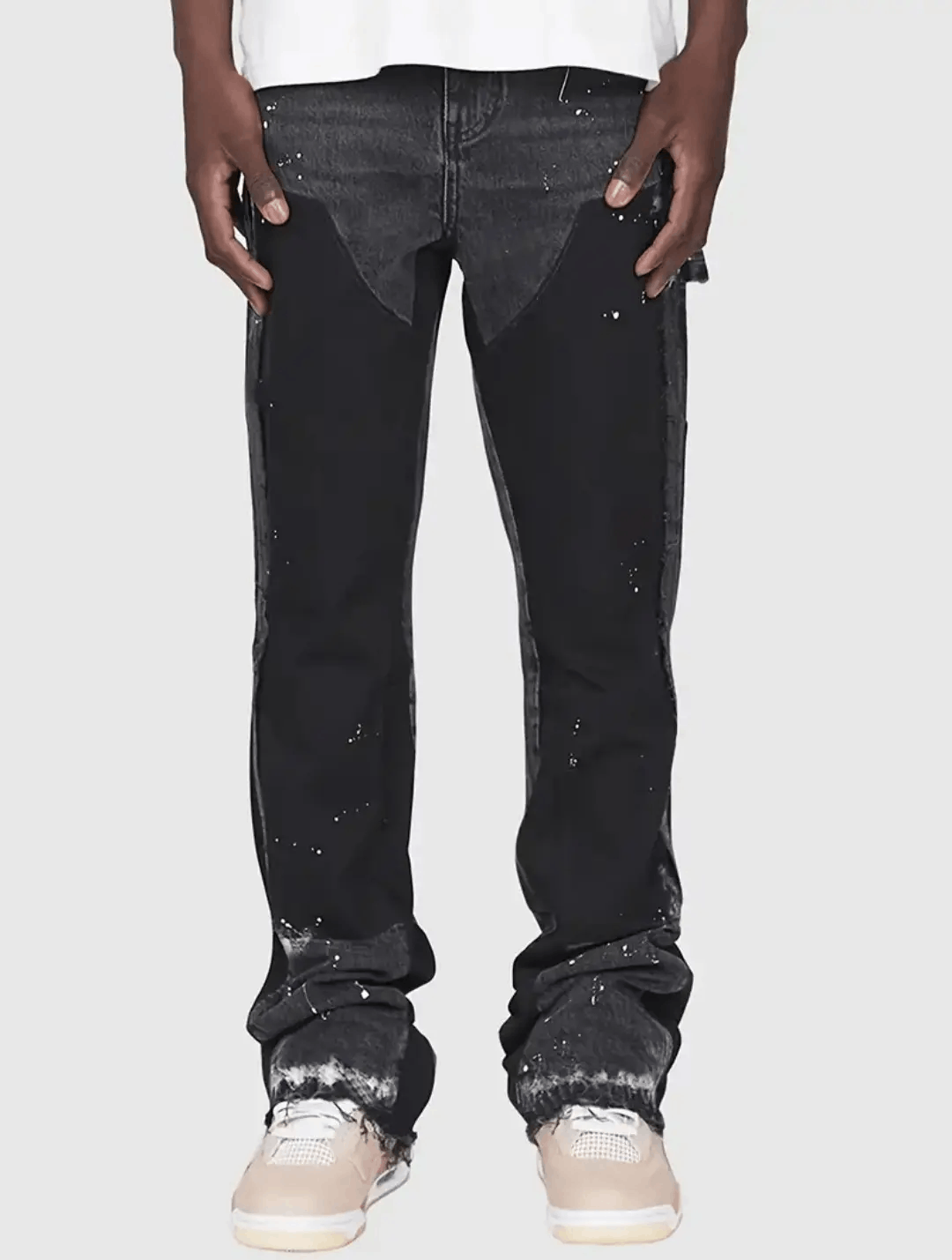 Streetwear Heavyweight Ink Splash Jeans Double Knee Flare Jeans | Grailed