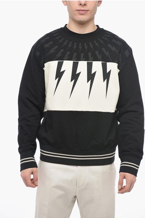 Neil Barrett Crewneck MIXED FAIR-ISLE THUNDERBOLT Brushed Cotton ...