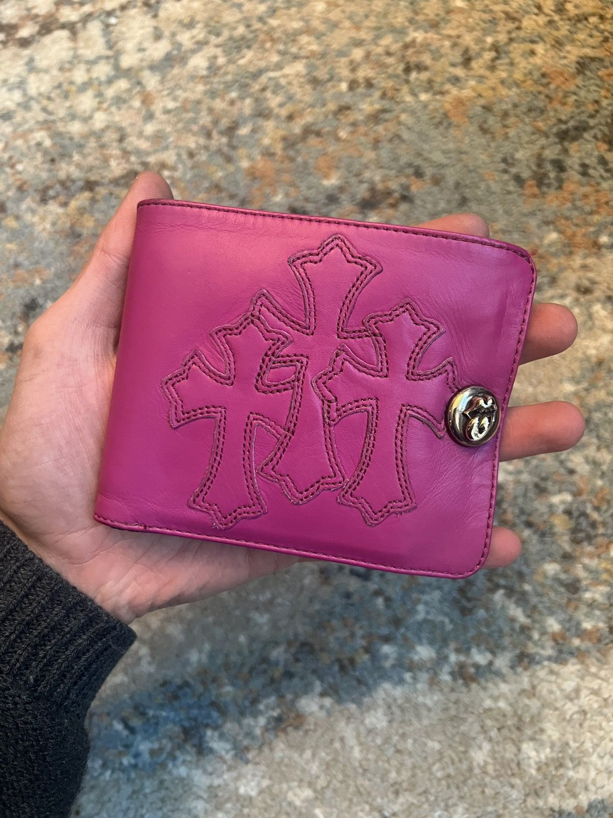 Chrome Hearts Chrome Hearts Pink Leather Cross Patch Bi-Fold Wallet RS ...