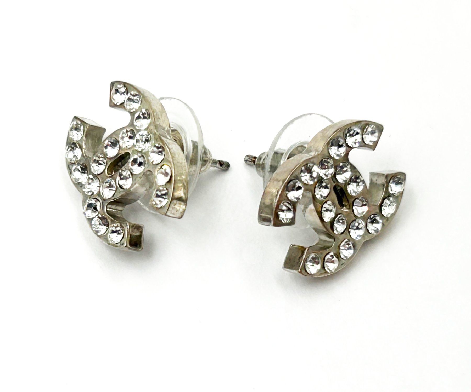Chanel Chanel Classic Silver CC Crystal Medium Piercing Earrings | Grailed