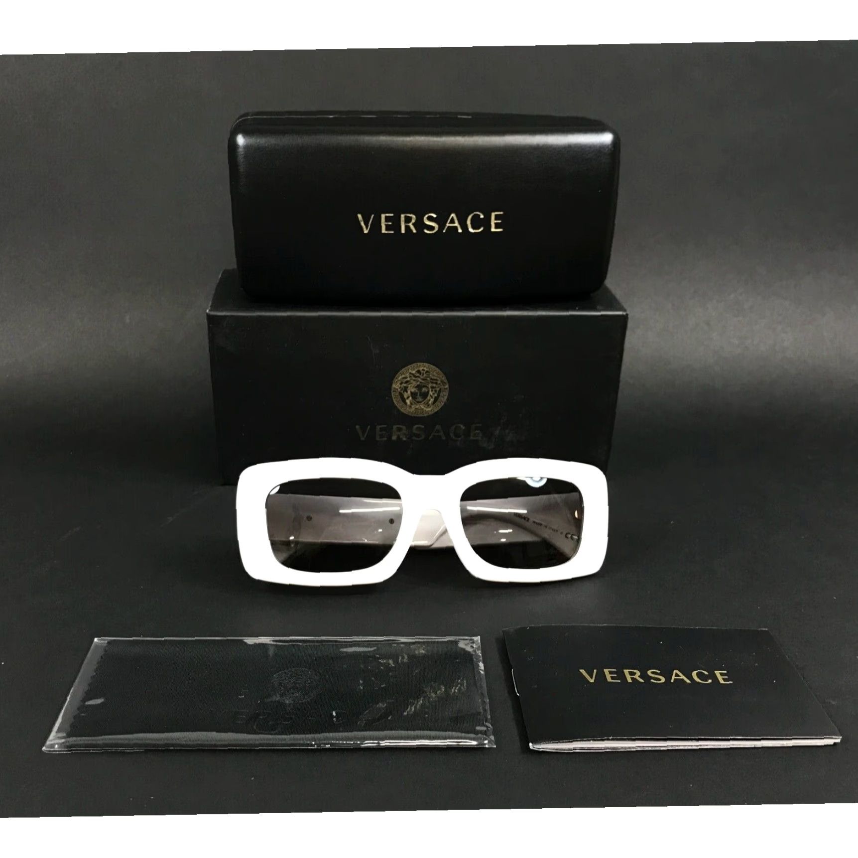 Versace Thick White Gold Frames with Gray Lenses on Luxurious Versace ...