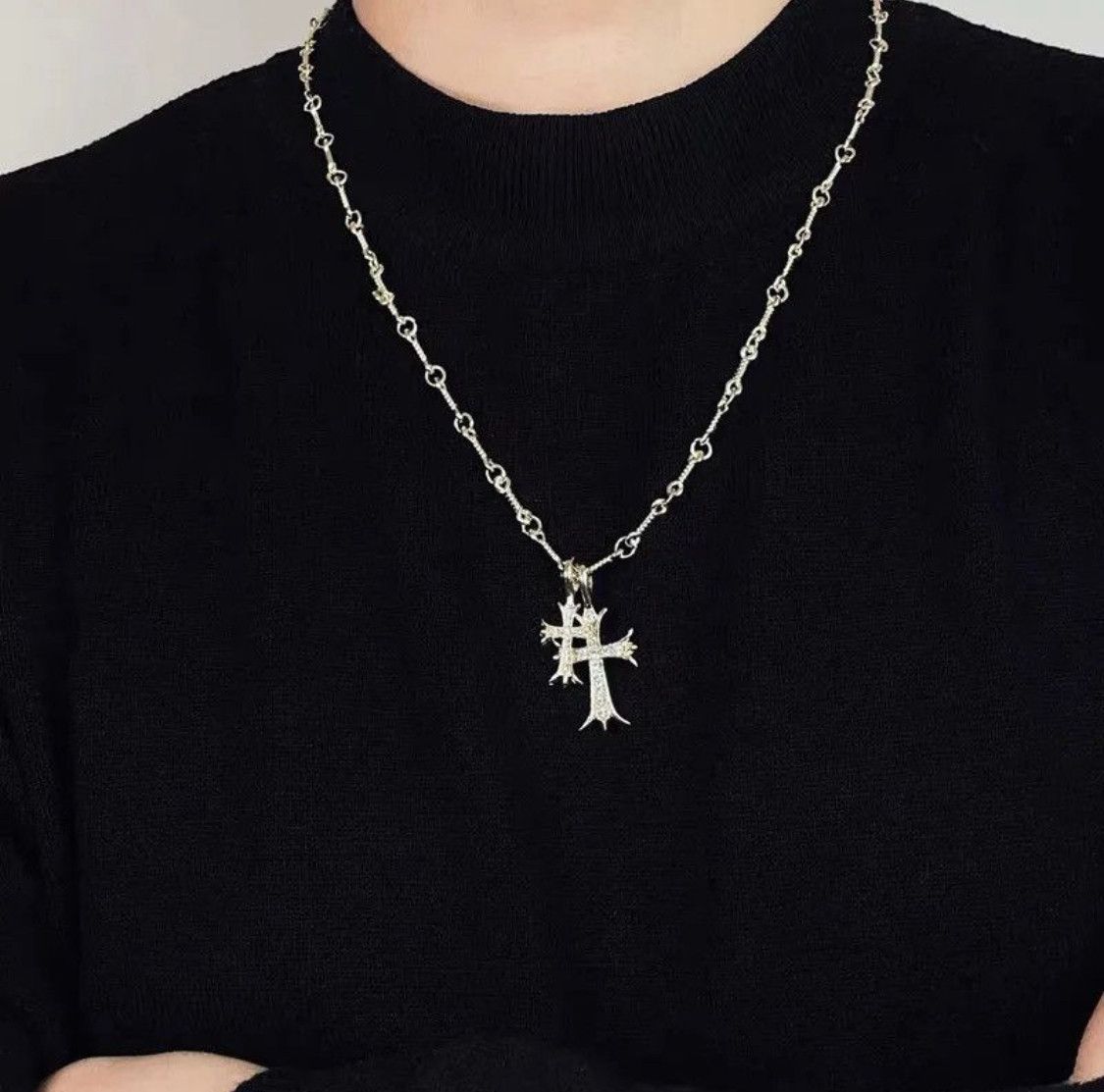 Chain × Jewelry × Streetwear Double Cross Necklace Punk Gothic | Grailed