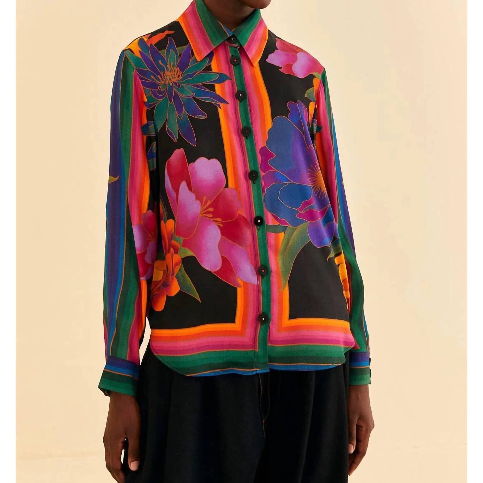Farm Rio FARM RIO Flower Season Scarf Shirt In Black | Grailed