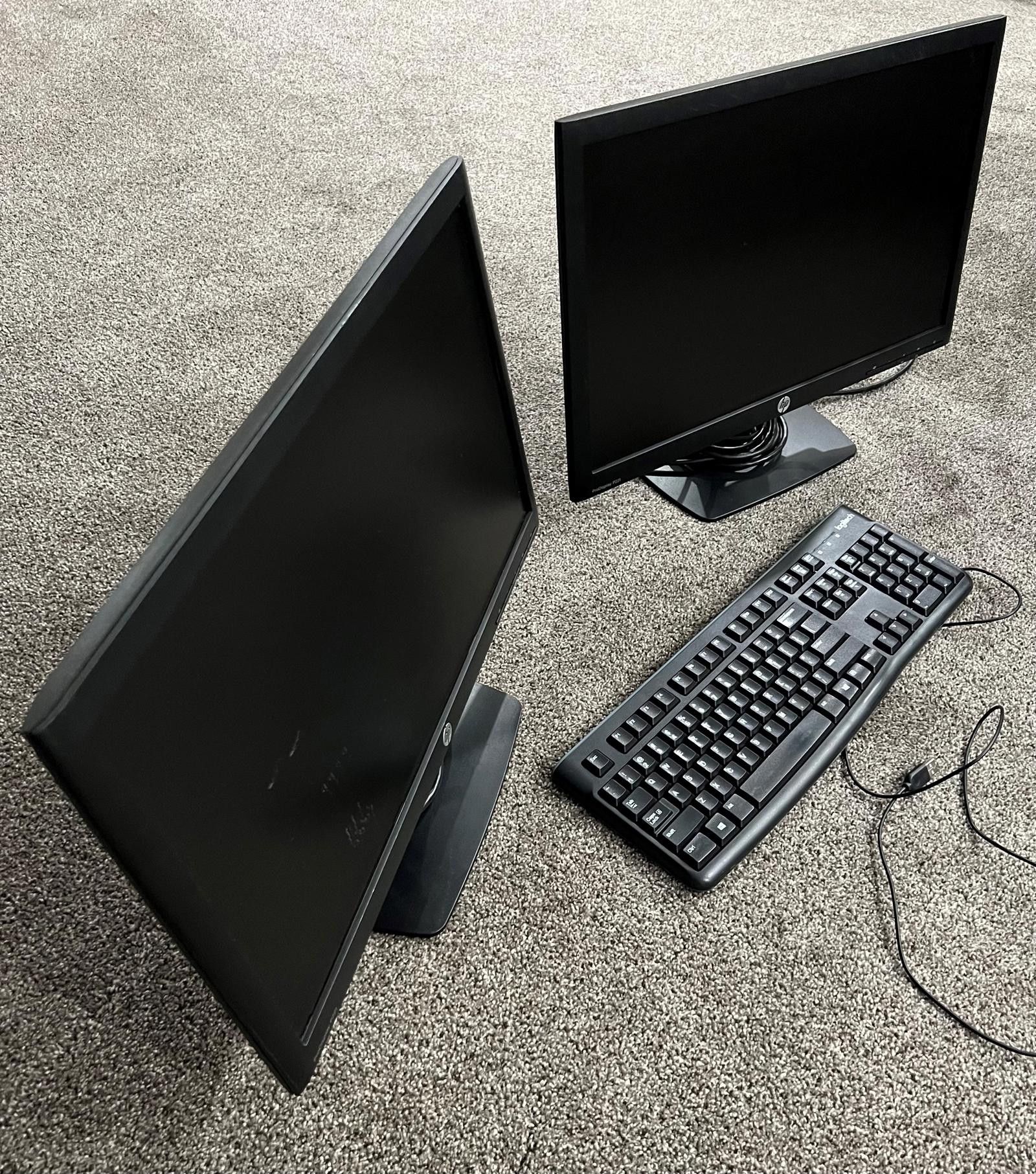 Designer Dual Monitor Setup with Keyboard-High-Quality Used Condition ...