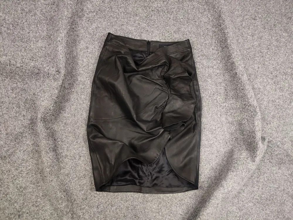 Designer × Luxury × Uterque Uterque Designer Black Leather Midi Skirt ...