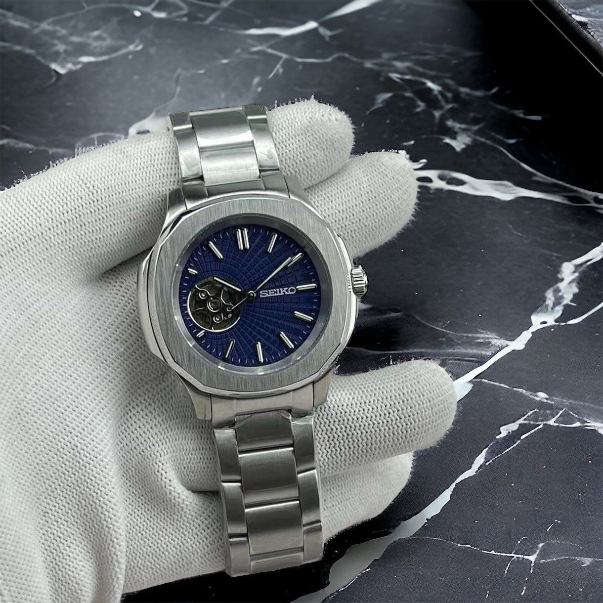 Japanese Brand × Seiko Seiko Mod Nautilus Blue Open Heart Steel ...