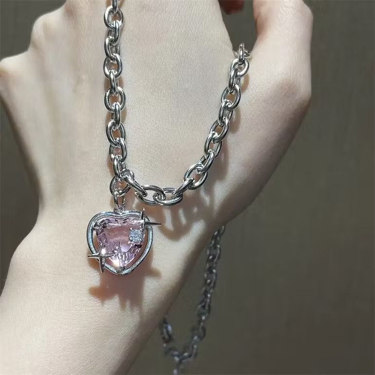 Chain Heart Shine Pink Chain Link Angel Pop Rave Demon Necklace | Grailed