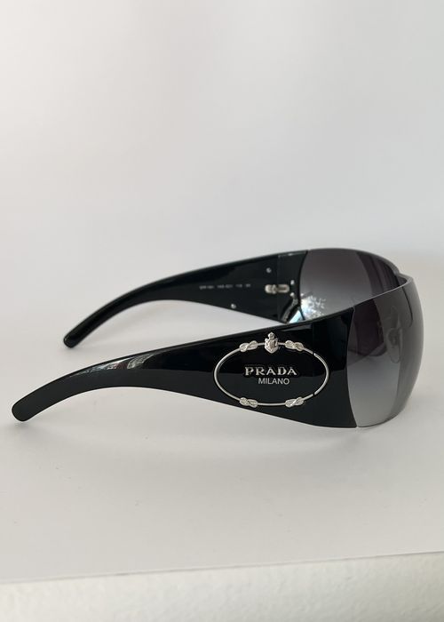 Prada 2000s Prada mask/shield black sunglasses with logo. | Grailed