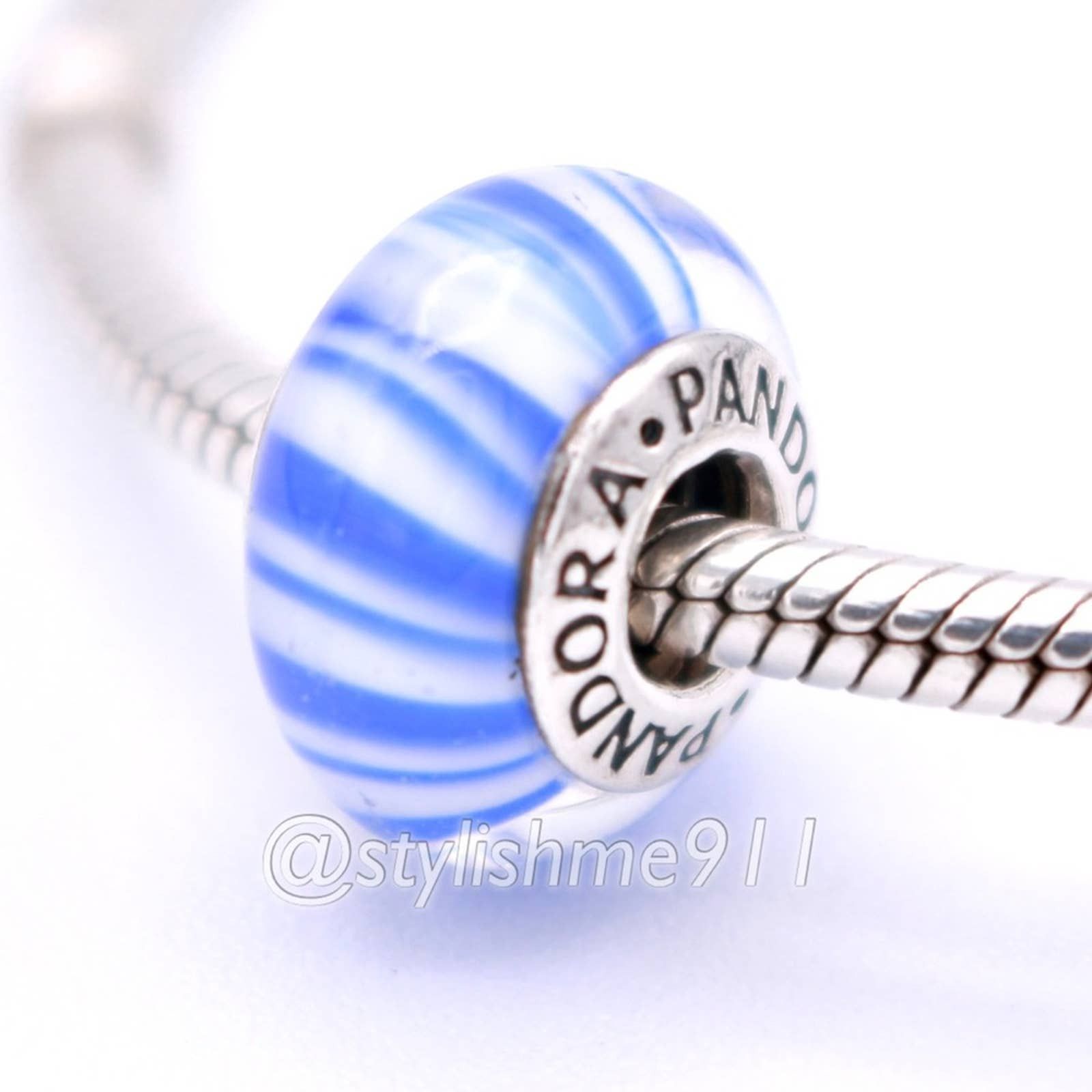 pandora Authentic PANDORA Blue candy Stripes Murano Glass | Grailed