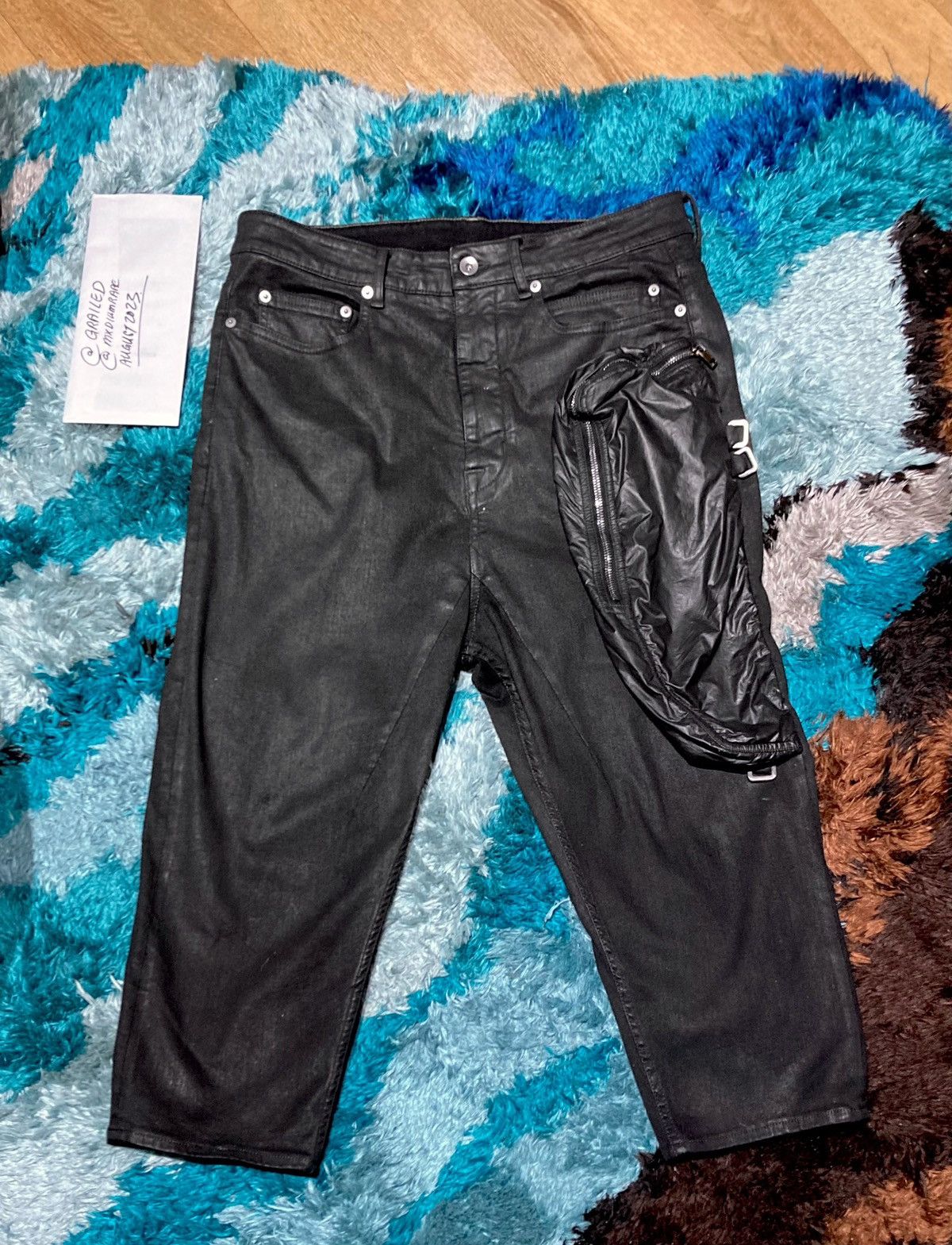 Rick Owens $780 BLADDER CROPPED JEANS SKINNY WAX DENIM DROP CROTCH 32 | Grailed