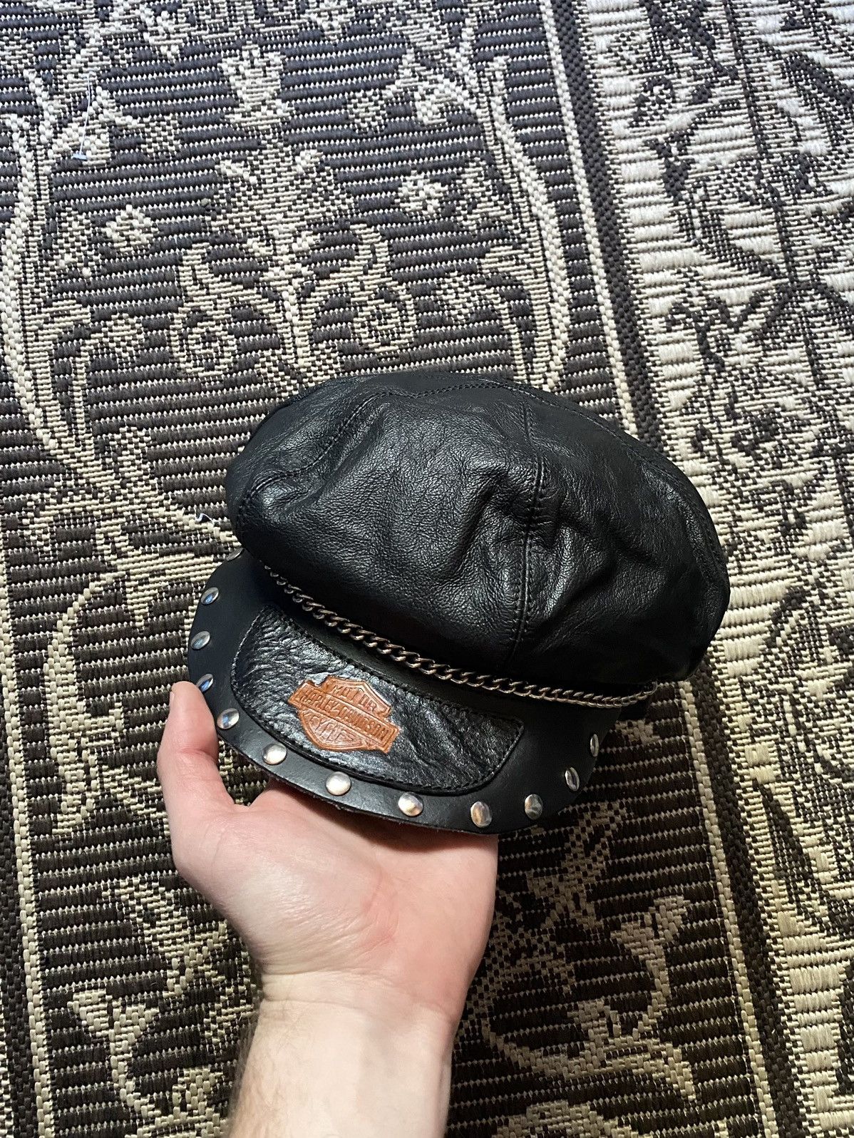 Vintage Vintage 90’s Harley Davidson USA Black Leather Biker Hat | Grailed