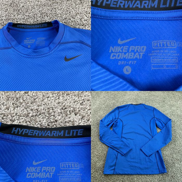 Nike Nike Pro Combat Shirt Mens Large Blue Hyperwarm Dri Fit Max Long ...