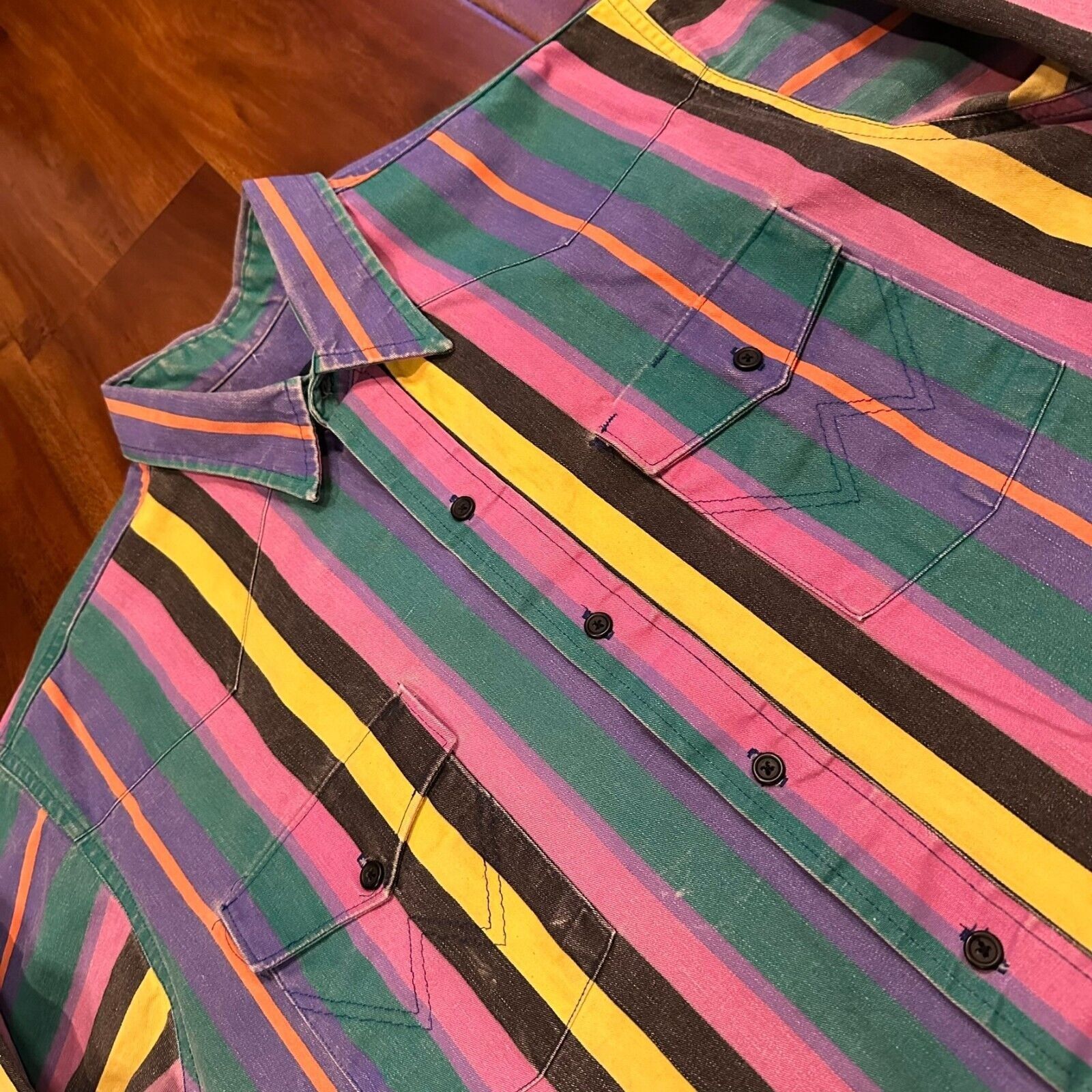 Vintage Wrangler Brushpopper Striped Cowboy Western Shirt Long Tail ...