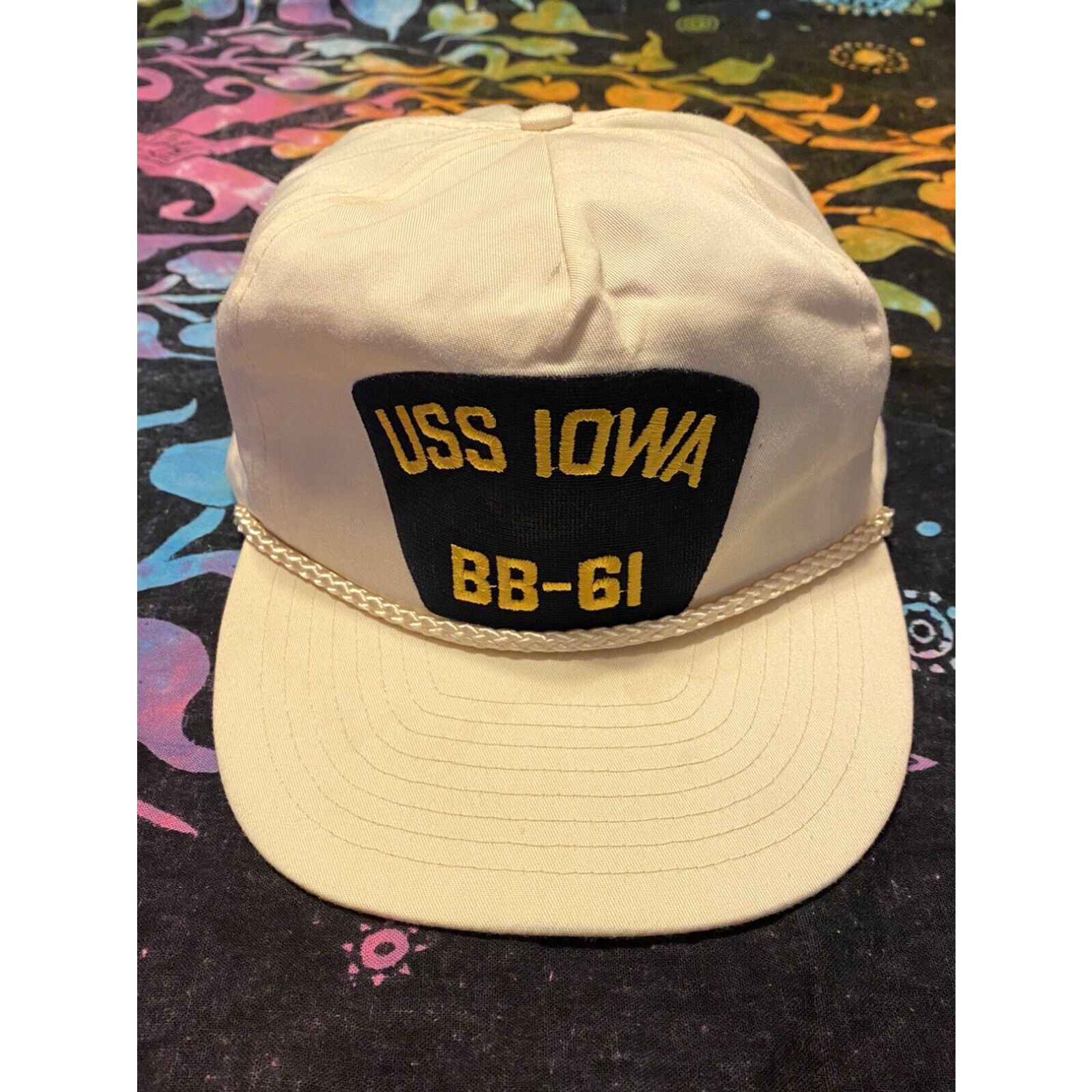Logo 7 Vtg. USS IOWA BB-61 US Navy Logo Snapback White Hat Nissin ...