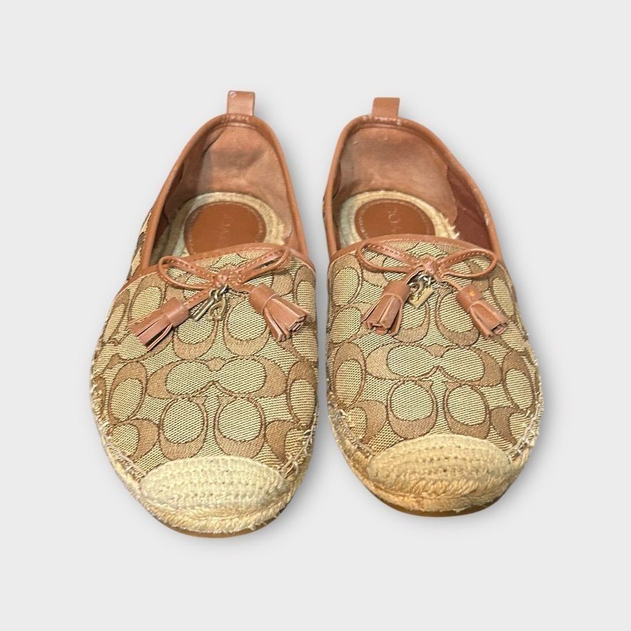 Coach Coach Monogram Carson Espadrille 9 Tan Beige Bow Flats Logo | Grailed
