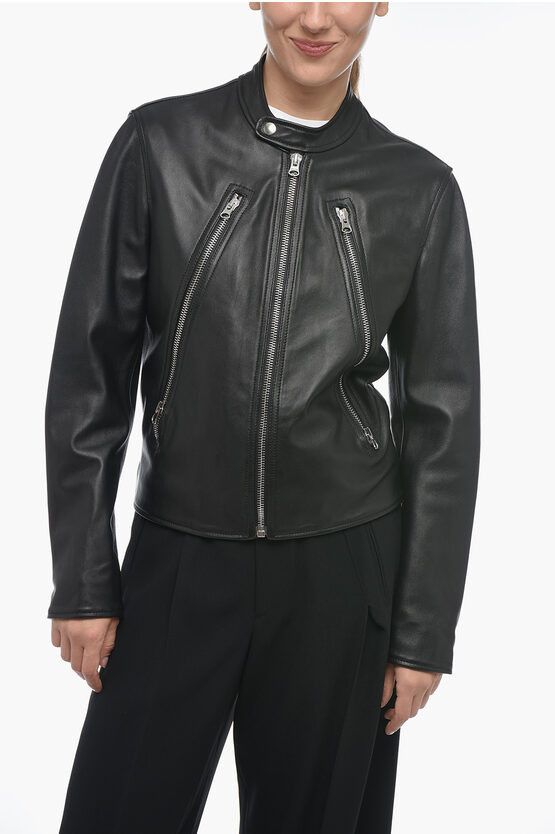 Maison Margiela MM6 Leather Biker Jacket with Zipped Sleeves | Grailed