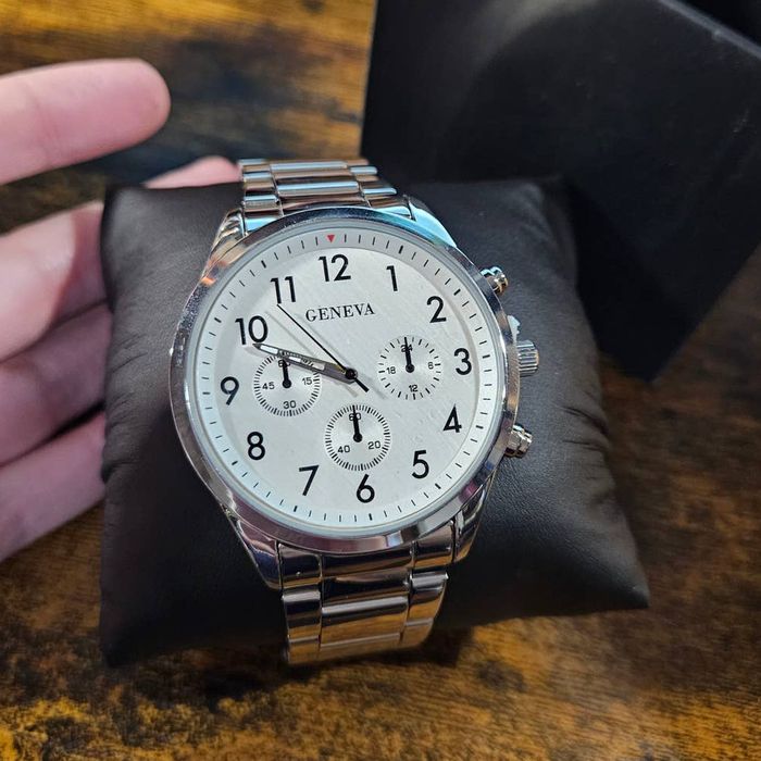 Geneva NEW! Geneva Men's Classic Silver-Tone Stainless Steel Watch ...