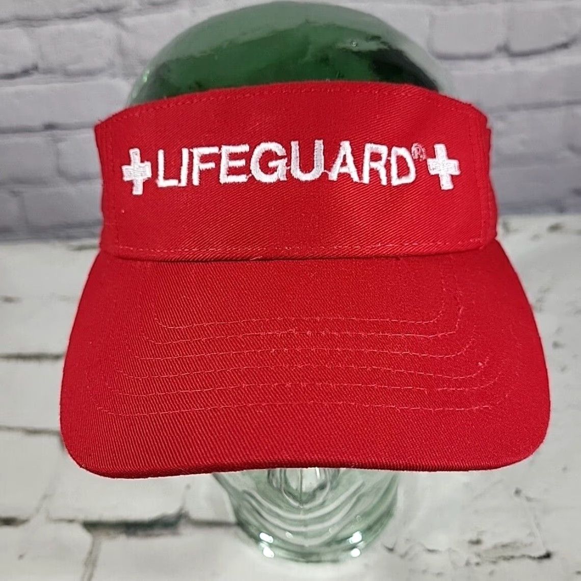 Vintage Authentic Lifeguard Red Adjustable Visor Hat With Original ...