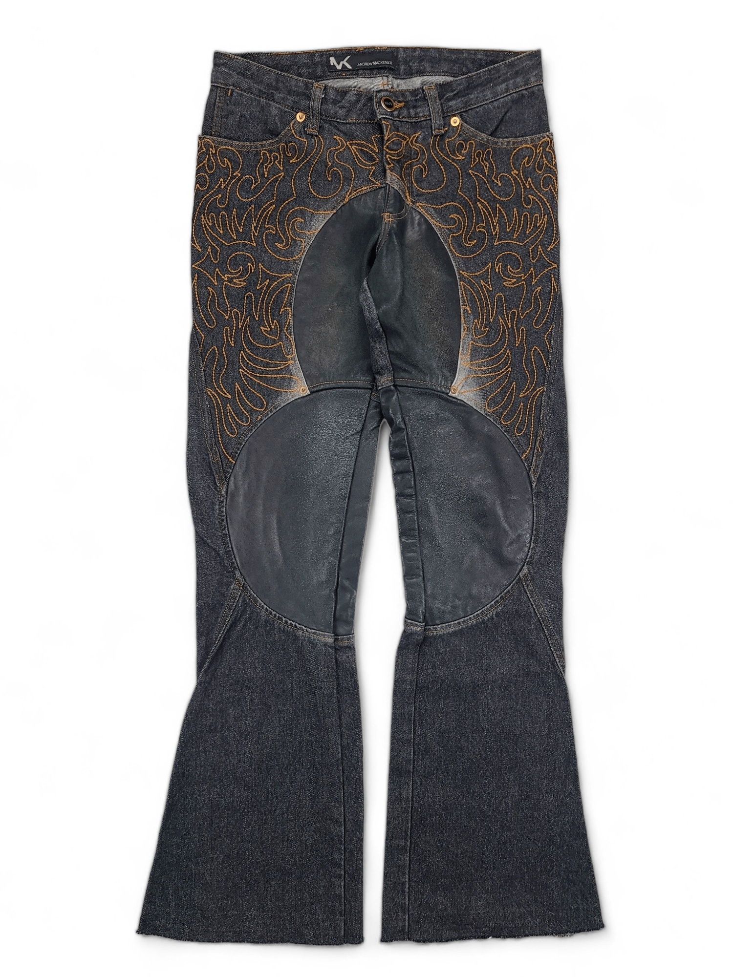 Andrew Mackenzie Andrew Mackenzie Leather Parts Bell Bottom Denim Pants | Grailed