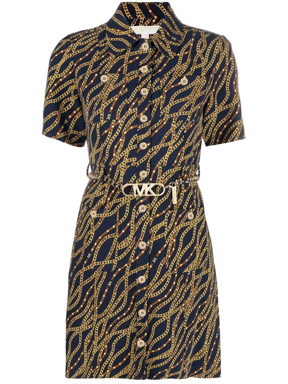 Michael Kors MICHAEL KORS MK MIDNIGHT BLUE AND GOLD CHAIN DRESS | Grailed